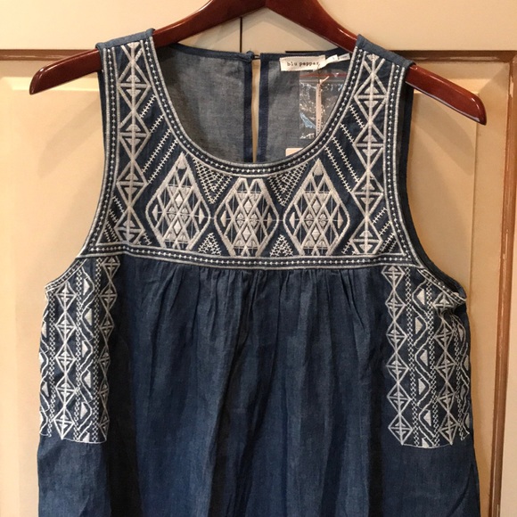 Blu Pepper | Dresses | Nwt Blu Pepper Denim Embroidered Dress | Poshmark